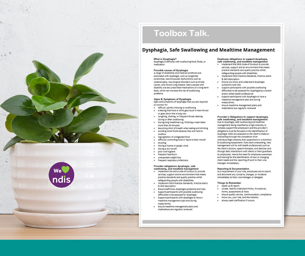 Dysphagia, Swallowing & Mealtime Management Toolbox Talk