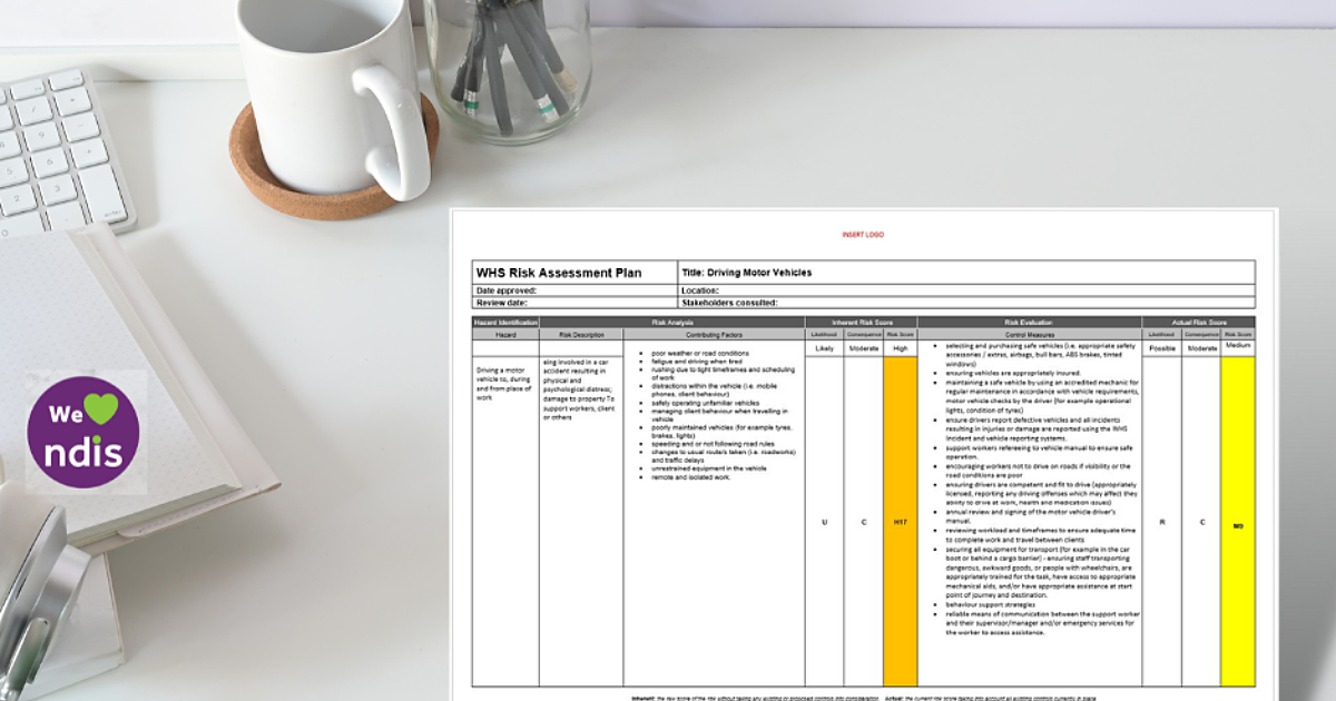 WHS Risk Assessment Plan - Driving… | Disability Compliance Australia