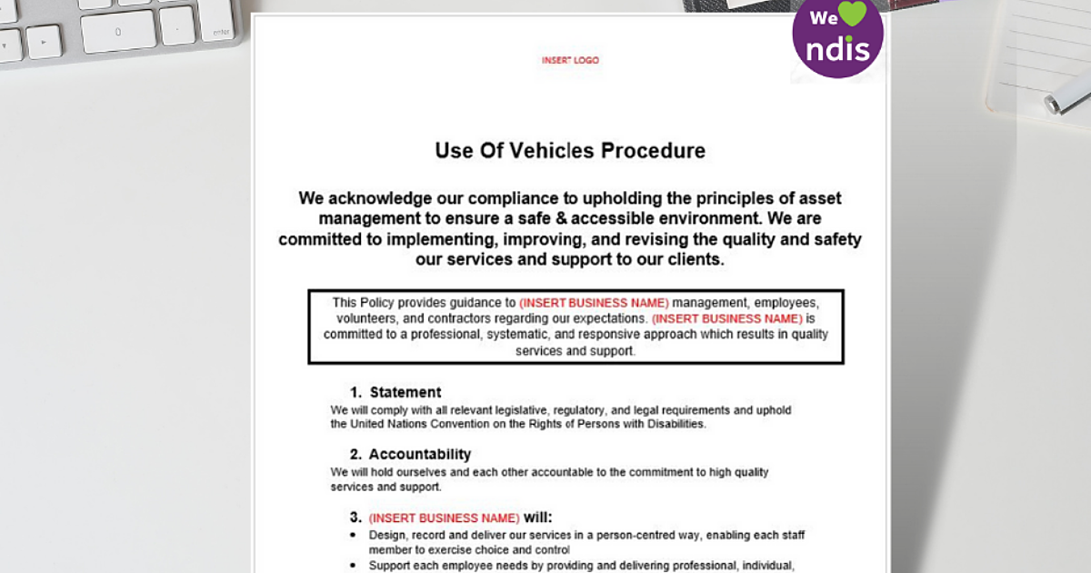 Use of Vehicles Procedure | Disability Compliance Australia