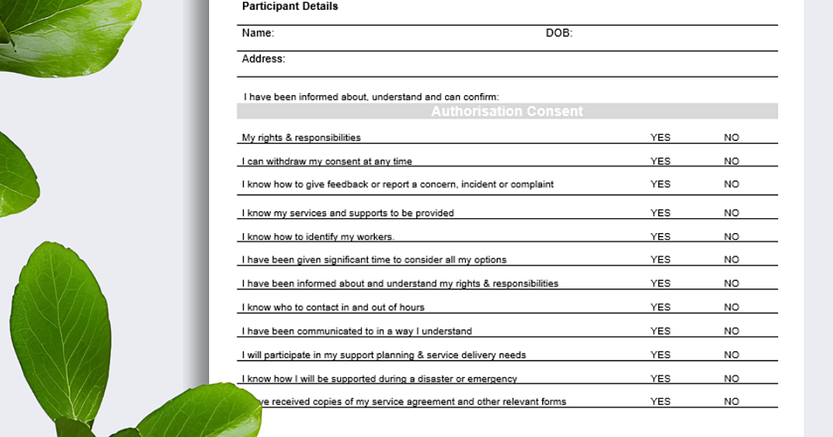 Participant Intake Acknowledgment… | Disability Compliance Australia