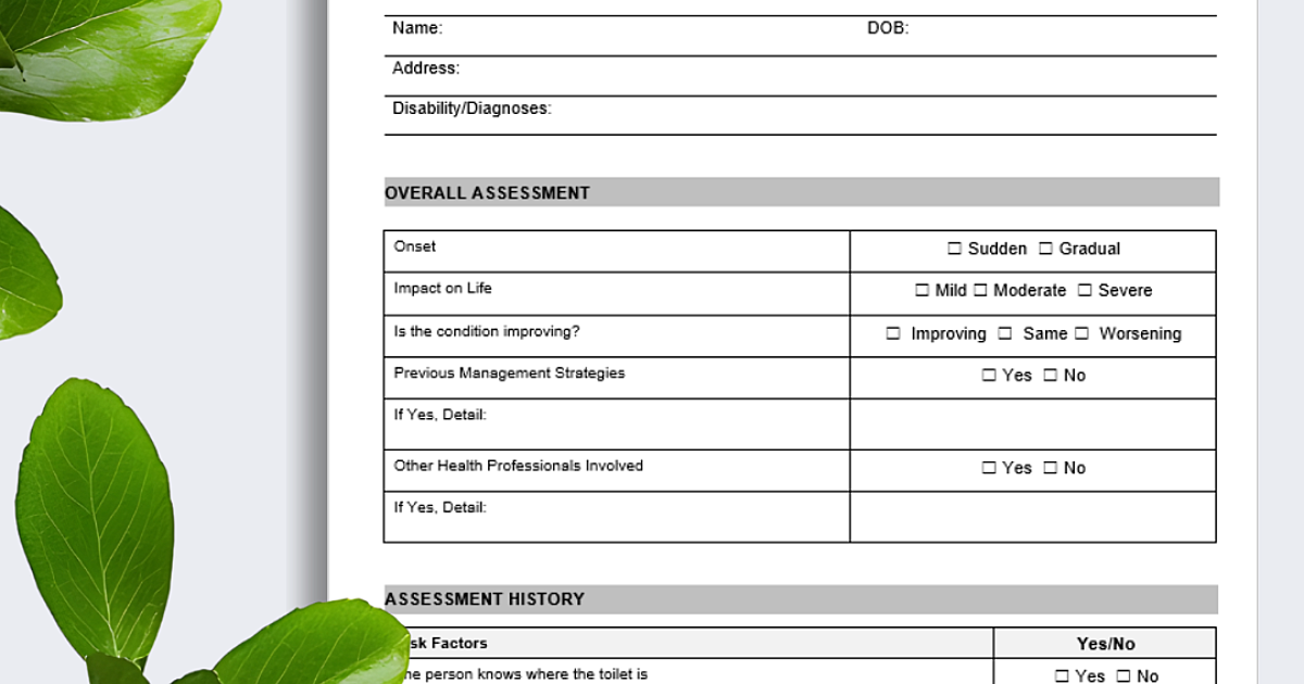 Continence Assessment Form | Disability Compliance Australia