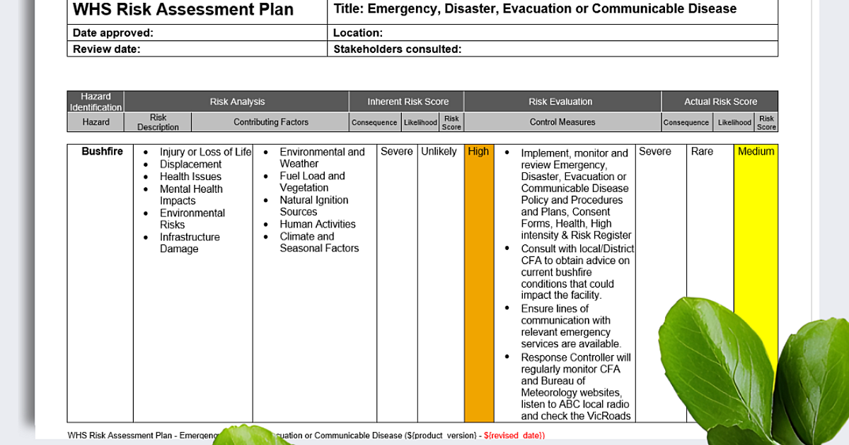 WHS Risk Assessment - Emergency,… | Disability Compliance Australia