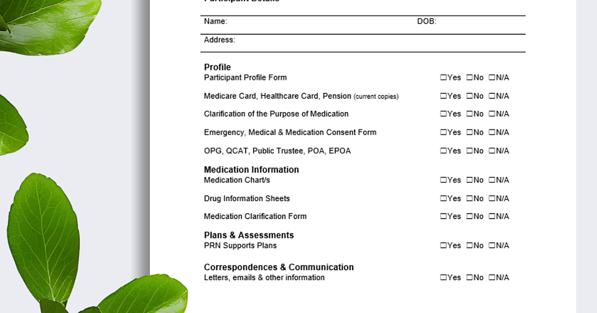 Participant Medication File Index… | Disability Compliance Australia