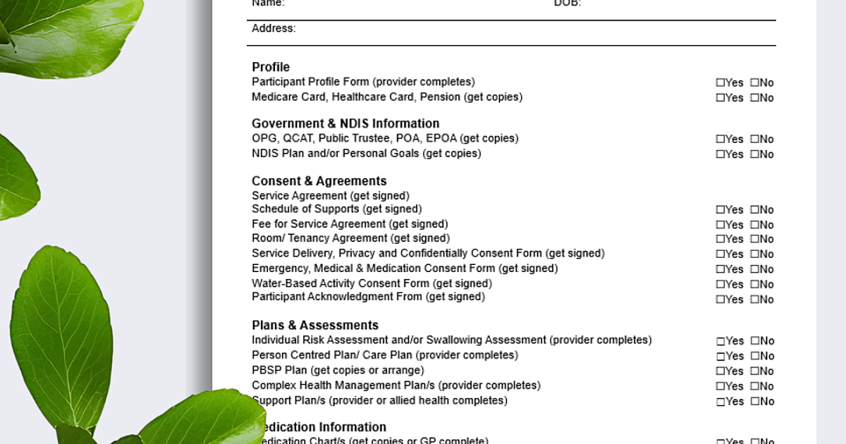 Participant Intake Checklist Form | Disability Compliance Australia