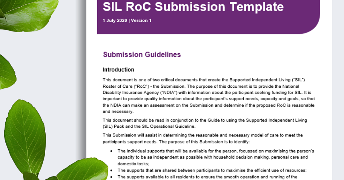 SIL Submission Template Form | Disability Compliance Australia