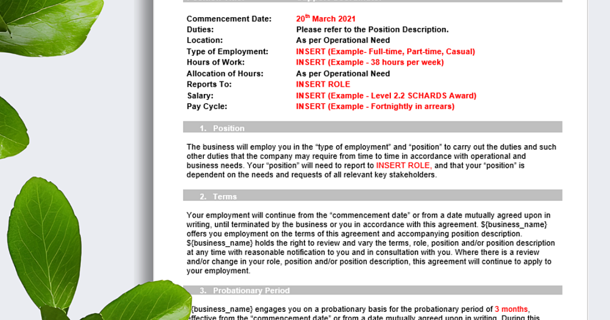 Position Contract - Support… | Disability Compliance Australia
