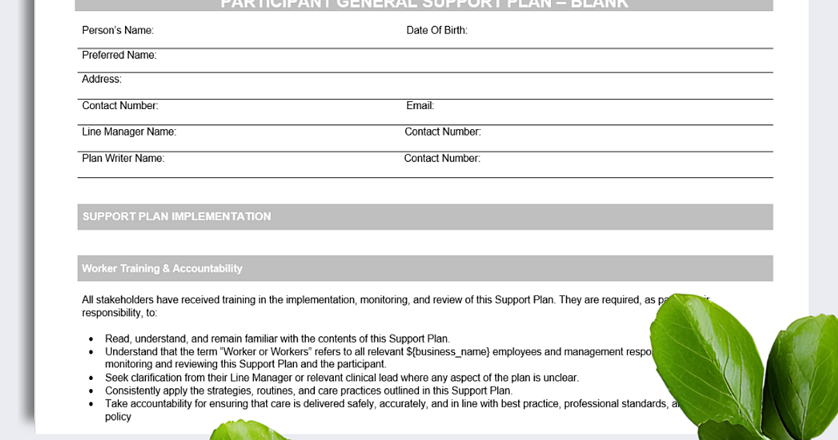 Participant General Support Plan -… | Disability Compliance Australia