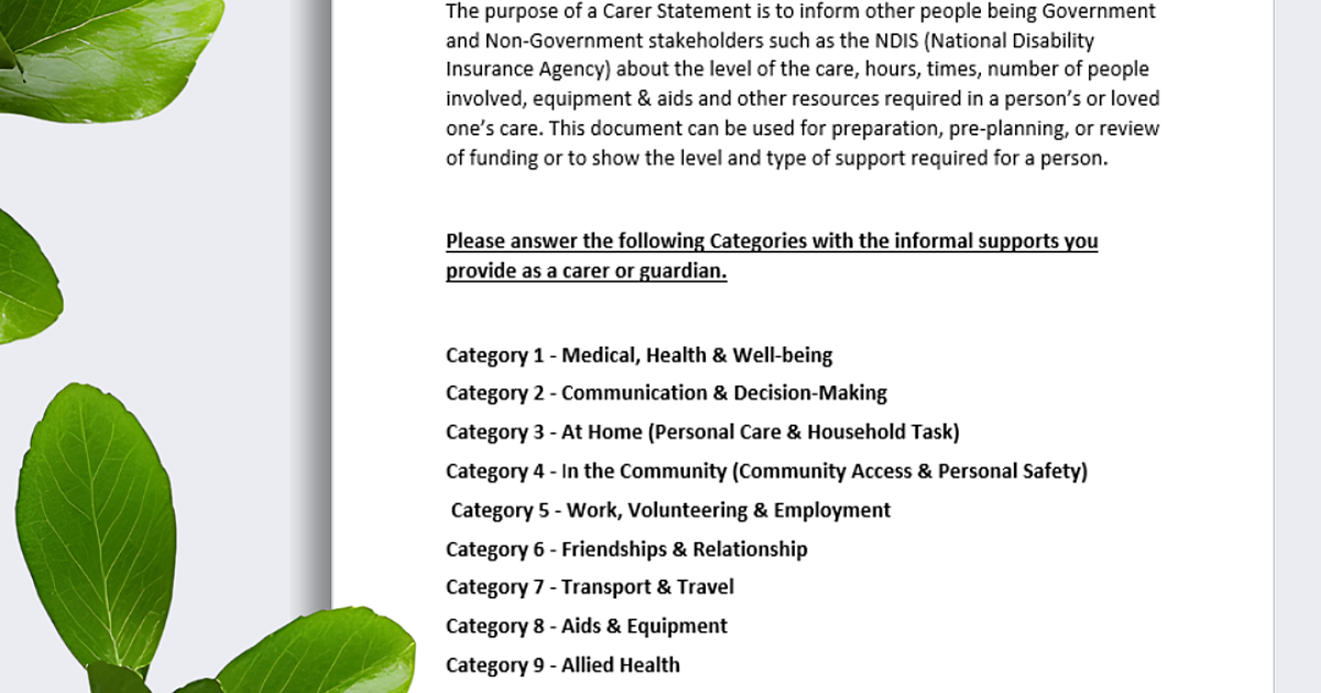 Carer Statement Form | Disability Compliance Australia