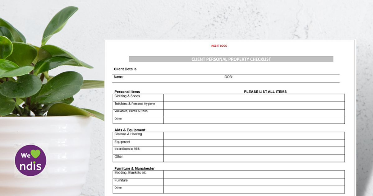 Client Personal Property Checklist… | Disability Compliance Australia