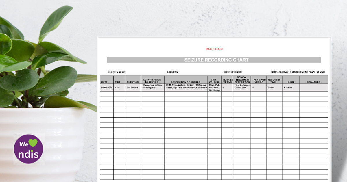 Seizure Recording Chart Form | Disability Compliance Australia