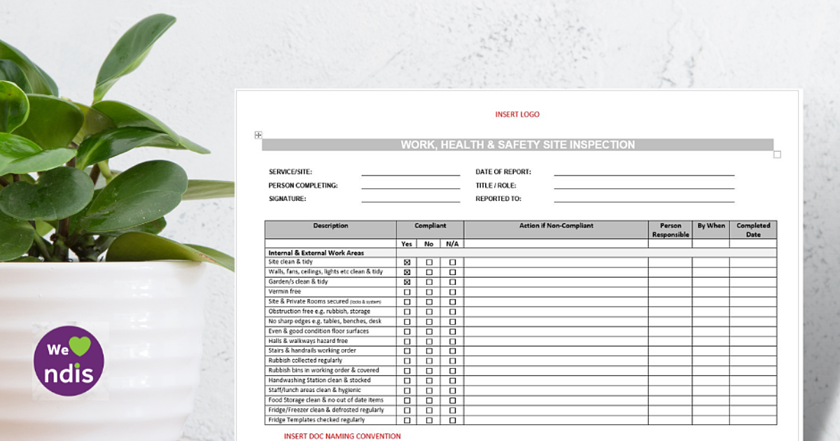 WHS Site Inspection Checklist Form | Disability Compliance Australia