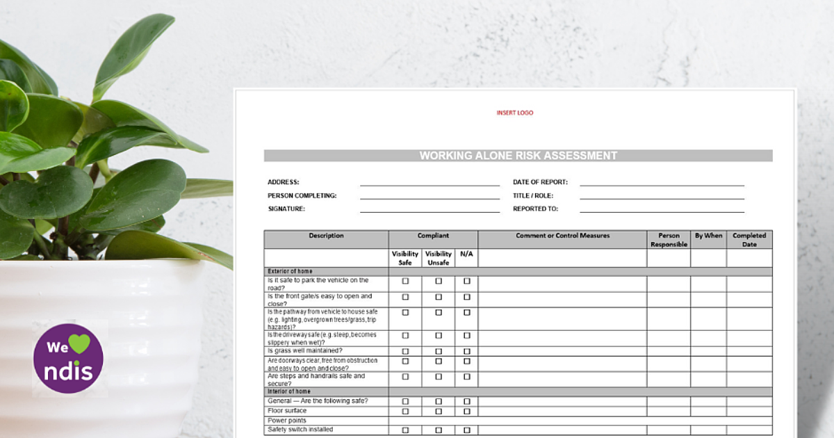 Working Alone Risk Assessment Form | Disability Compliance Australia