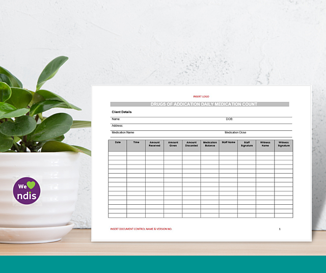 Drug of Addiction Daily Medication Count Form